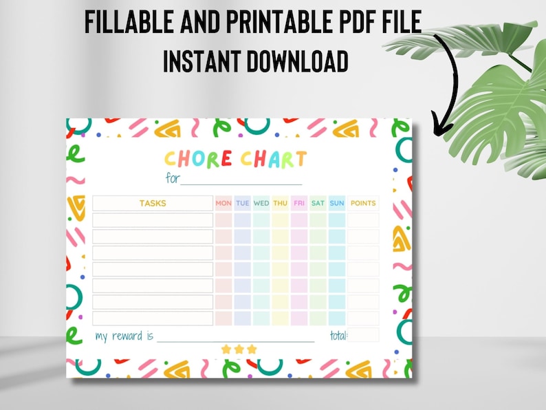 Editable Chore Chart for Kids Printable Kids Daily Weekly ...