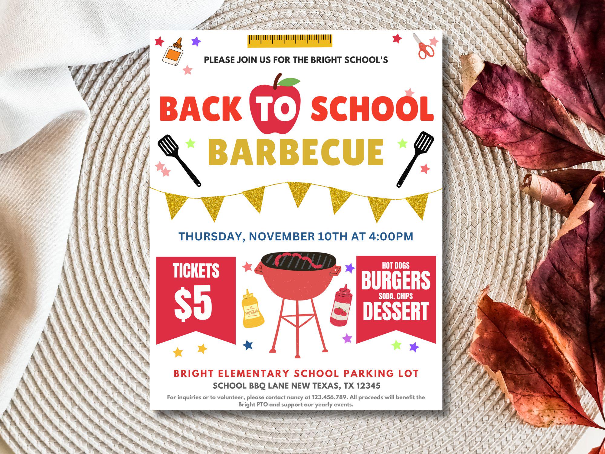 Editable Back to School BBQ Flyer Template, Welcome Back Picnic ...