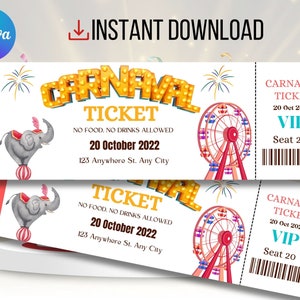 Carnival Ticket Template, Instant Download, Surprise Circus Gift ...