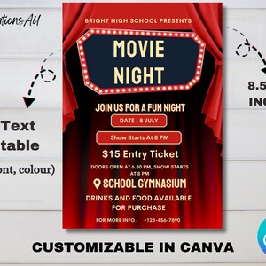 Editable Family Movie Night Flyer, School Church Benefit Fundraiser ...