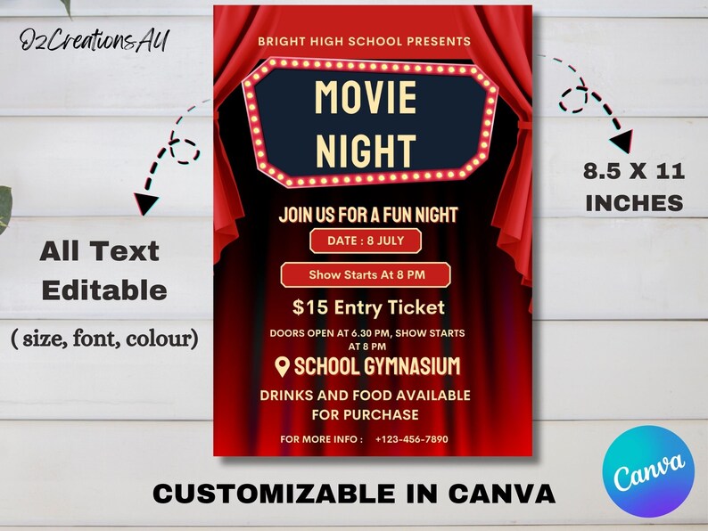 Editable Family Movie Night Flyer, School Church Benefit Fundraiser ...