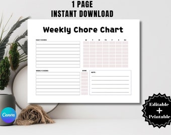 Modern Weekly Chore Chart Printable Editable or Print and Fill Options ...