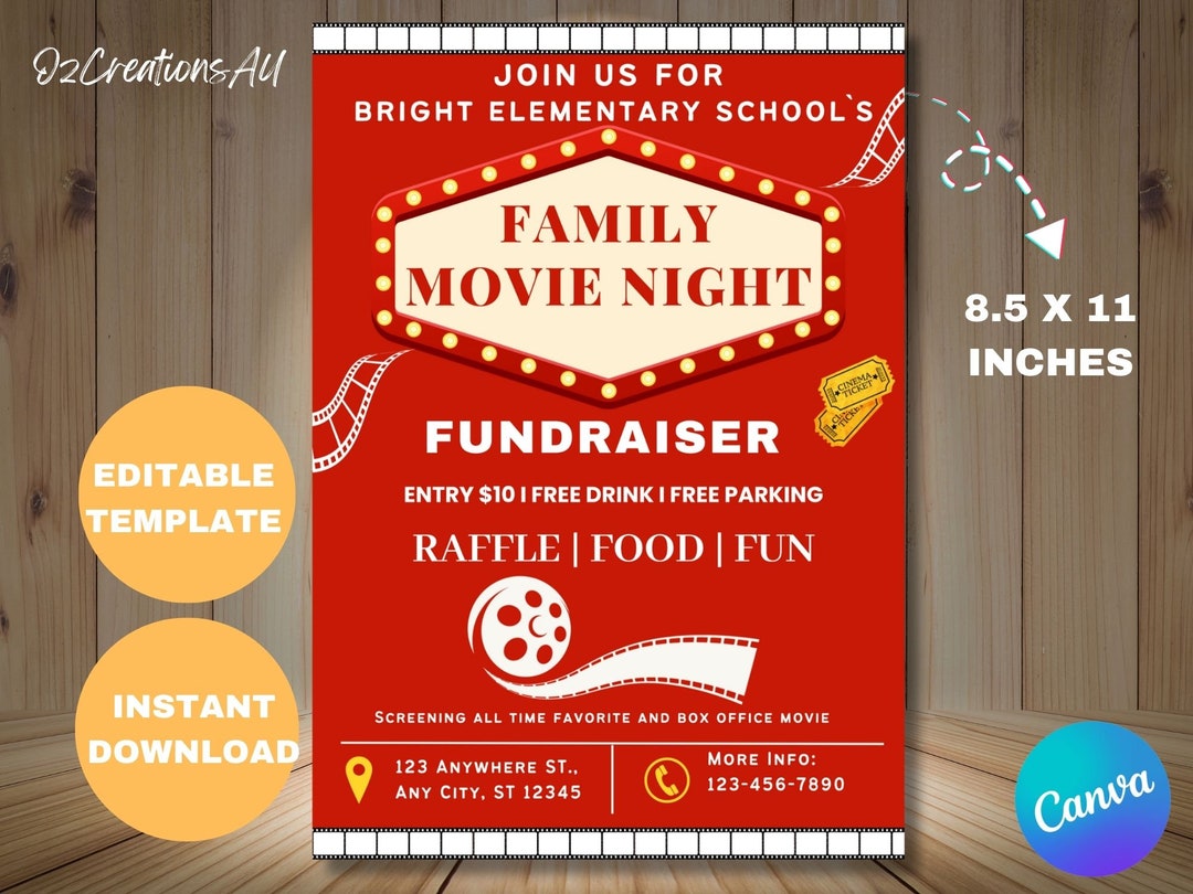 Editable Family Movie Night Flyer, School Church Benefit Fundraiser ...