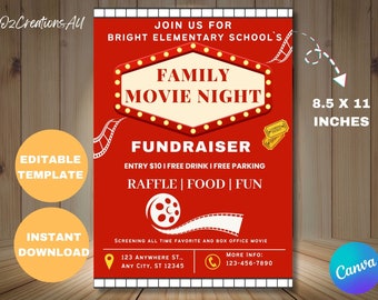 EDITABLE Movie Night Flyer, Printable PTA PTO Flyer, School Church ...