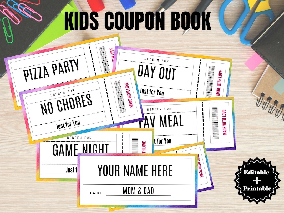 Kids Coupon Book, Printable Coupon Book for Kids, Reward Coupons for ...