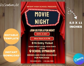 Editable Family Movie Night Flyer, Instant Download, PTA / PTO, School ...