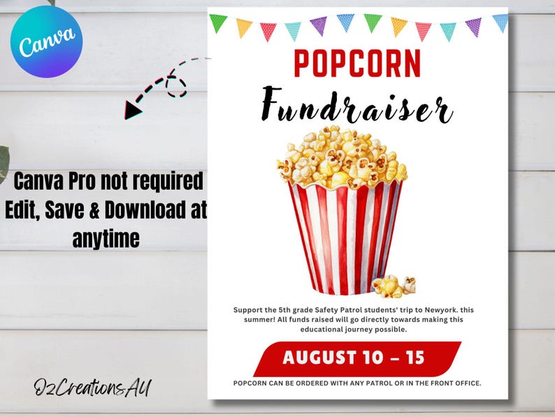 Editable Popcorn Fundraiser Flyer: School PTA PTO Event (digital ...