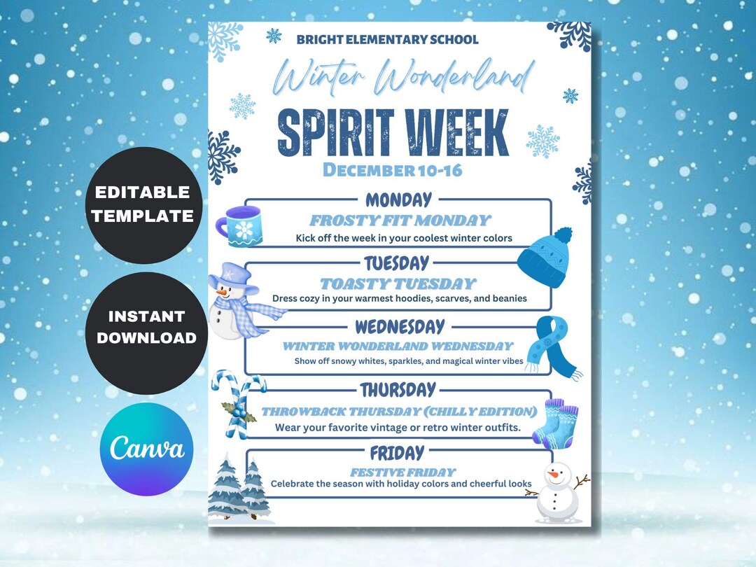 Customizable Winter School Spirit Week Flyer, Customizable Holiday ...