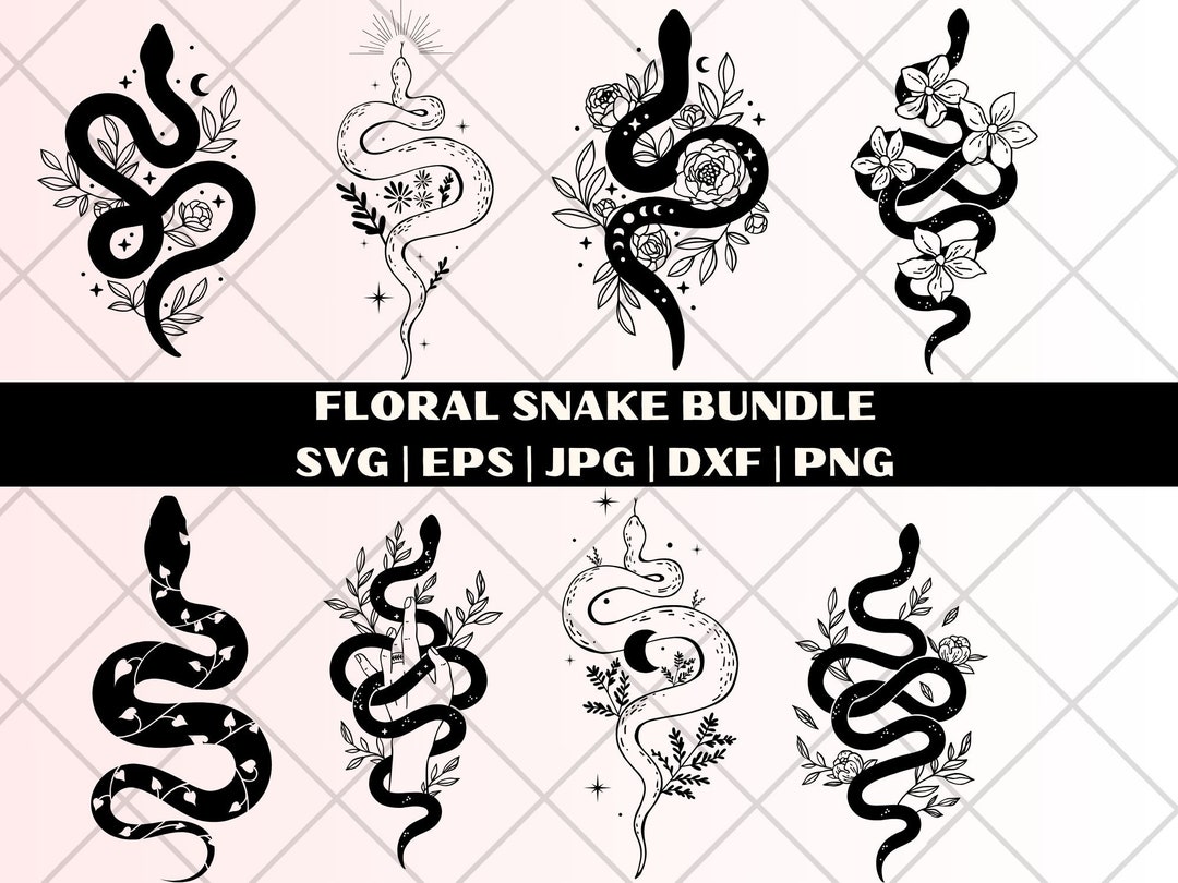 Floral Snake Svg Bundle, Celestial Snake Svg, Snake With Flowers Svg ...