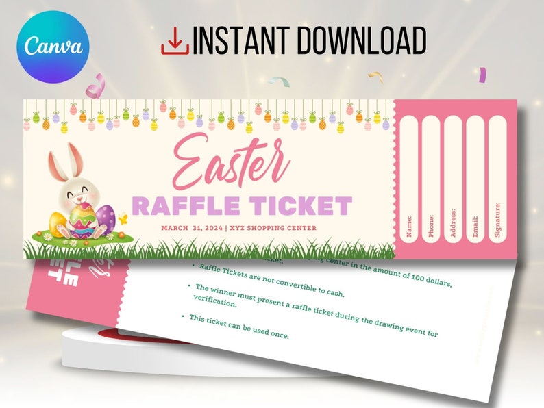Raffle Ticket Template, Easter Bunny Raffle Ticket, Editable Template ...