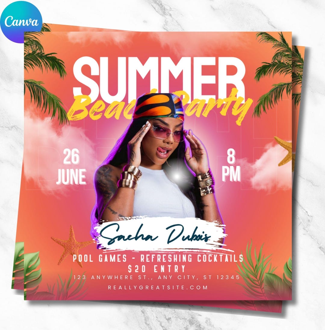 Editable Summer Pool Party Flyer: DIY Canva Template (1080x1080 Px) - Etsy