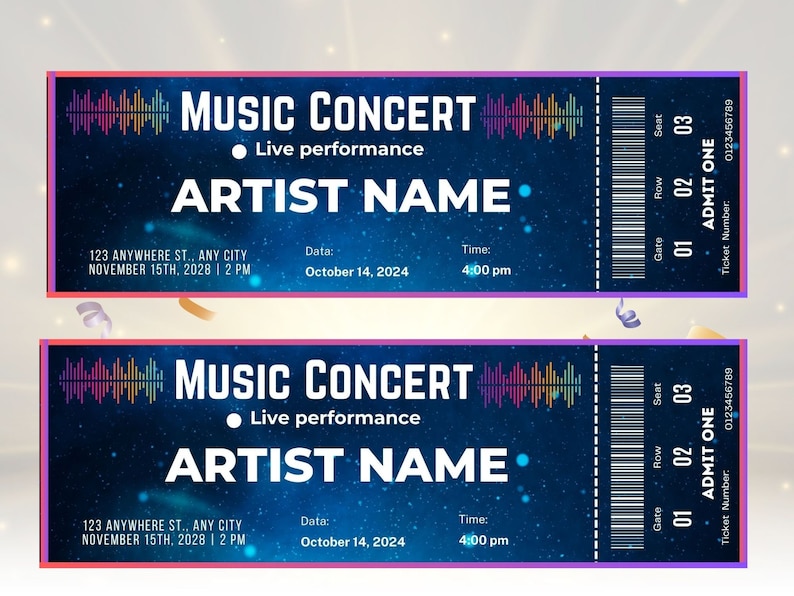 Editable Concert Ticket Template: Printable Event Gift (canva) - Etsy