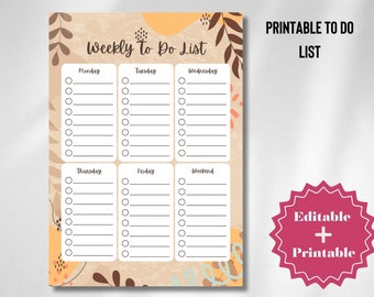 Weekly to Do List Printable, Weekly Task List Template, Weekly Planner ...