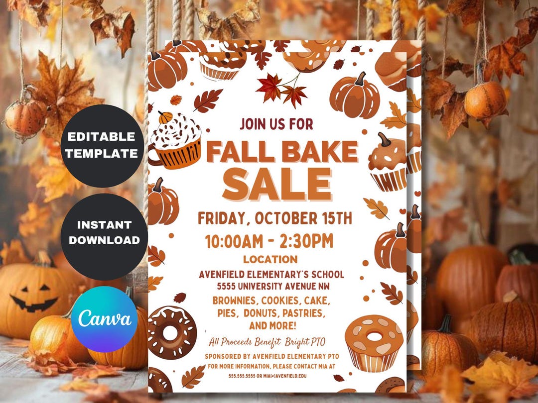 Editable Fall Bake Sale Flyer Template, Autumn Baking Fundraiser ...
