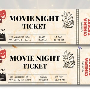 Editable Movie Ticket Birthday Invitation: Movie Night Party (digital ...