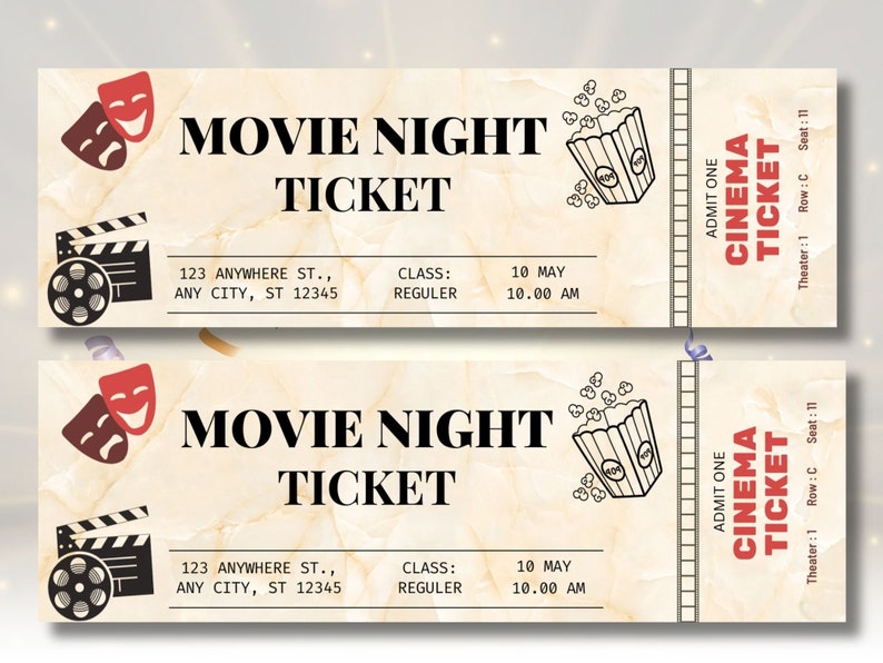 Editable Movie Ticket Birthday Invitation, Movie Party Ticket, Movie ...