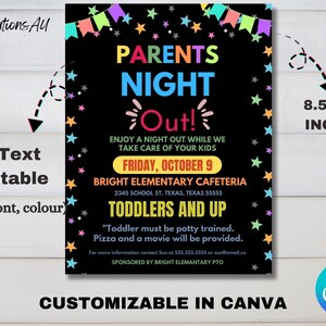 Parents Night Out Flyer: Editable School Event Template (digital) - Etsy