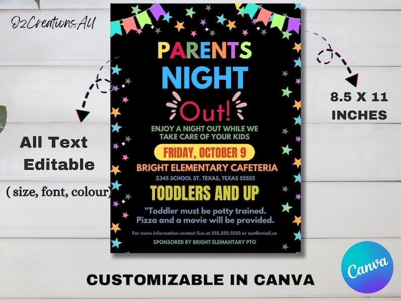 Parents Night Out Flyer: Editable School Event Template (digital) - Etsy