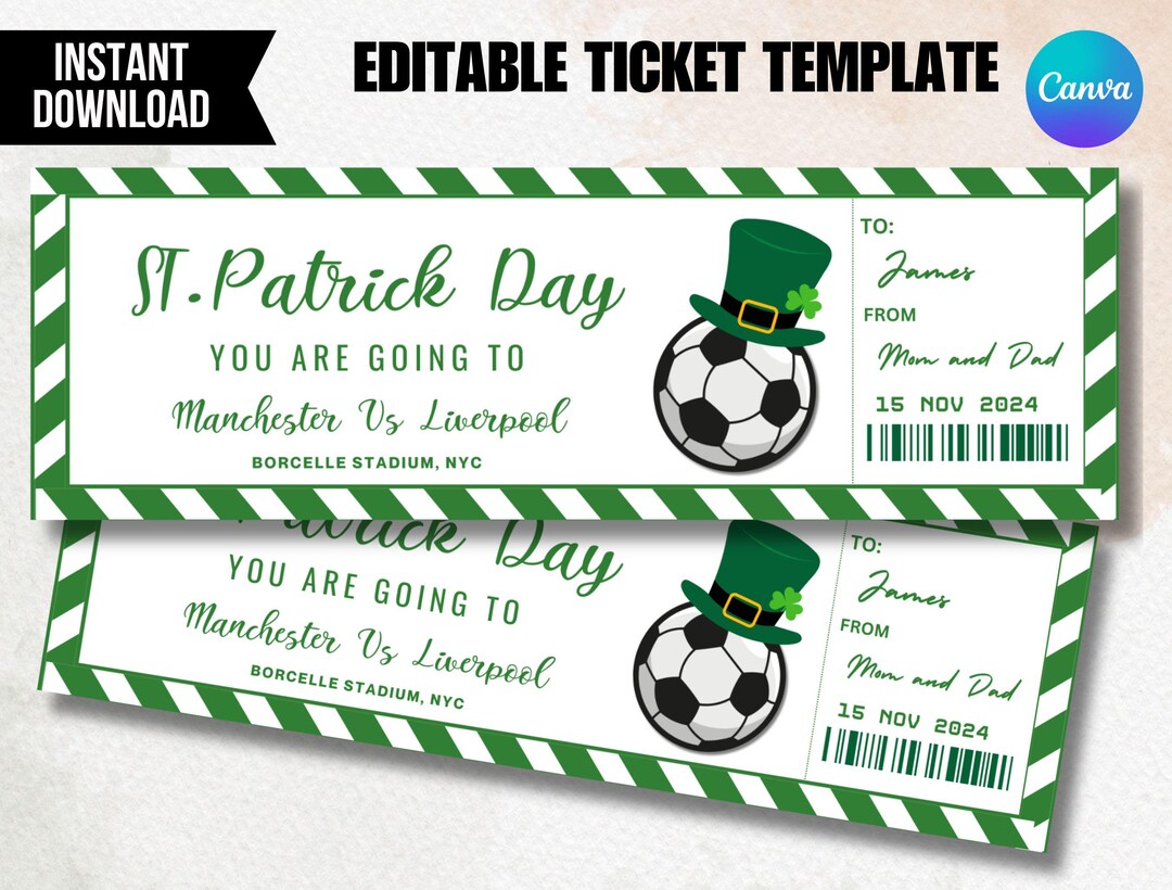 Editable Soccer Ticket Template, Soccer Surprise Gift Game Ticket ...