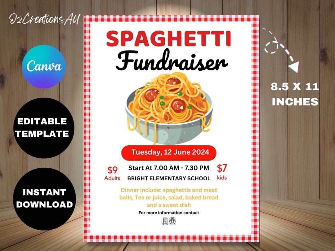 Editable Spaghetti Dinner Fundraiser Flyer Ticket, Pasta PTA PTO School ...