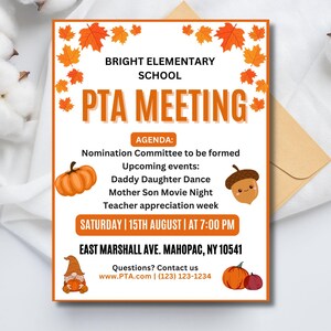 EDITABLE PTA Meeting Handout Flyer, School Fundraiser Event, Printable ...