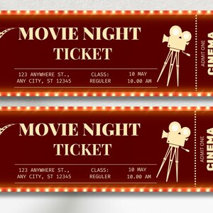 Editable Movie Night Ticket Template (digital Download) - Etsy