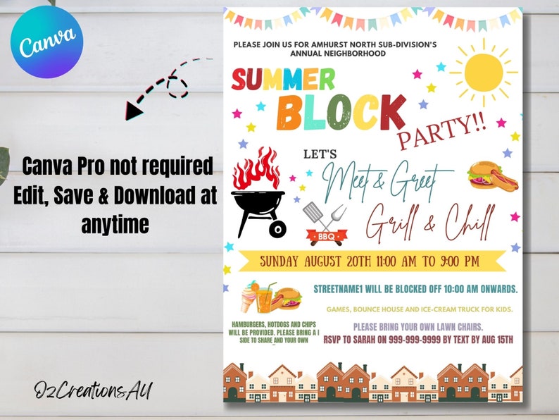 EDITABLE Neighborhood Block Party Invitation, Bbq Picnic Summer Party ...