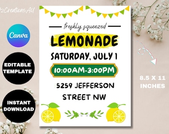 Editable Lemonade Stand Event Flyer Custom Kids' Fundraiser Poster ...