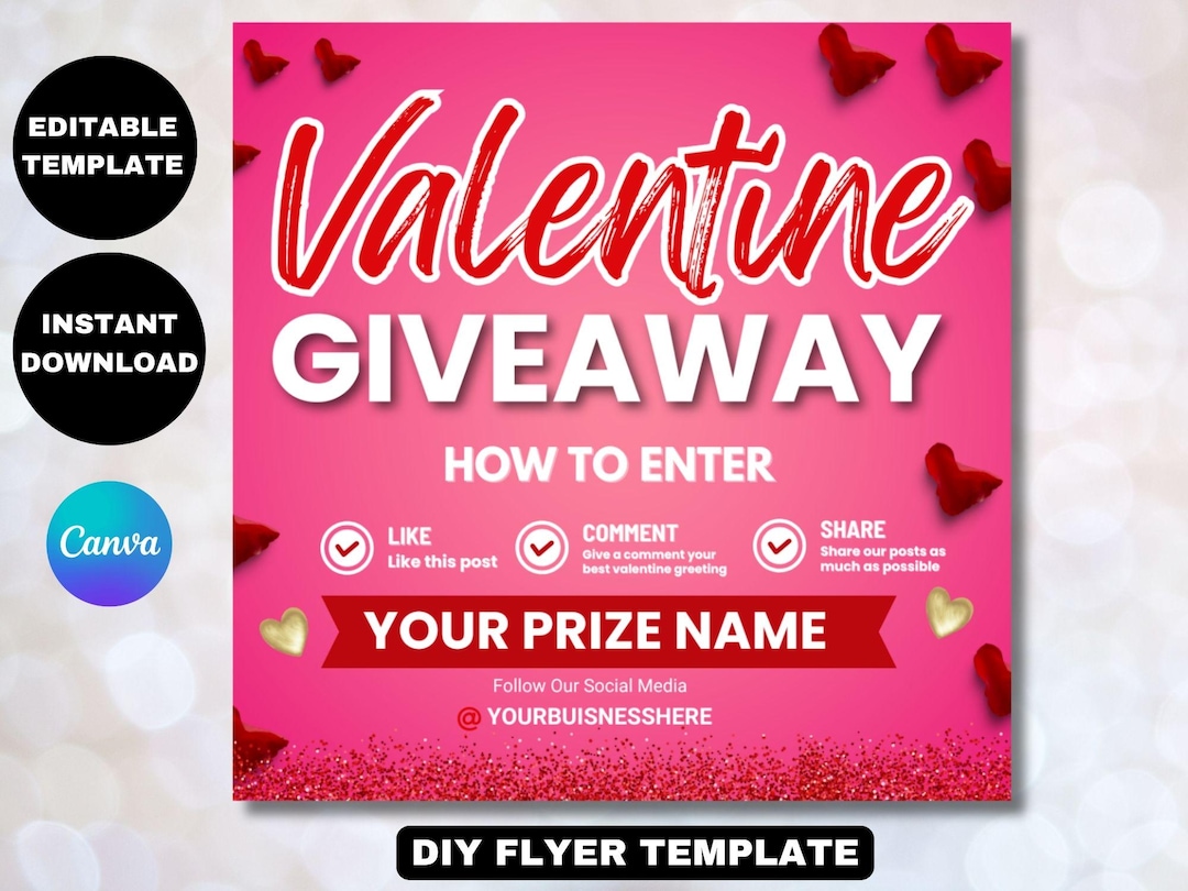 February Raffle Giveaway Flyer, Valentine’s Day Raffle Flyer ...