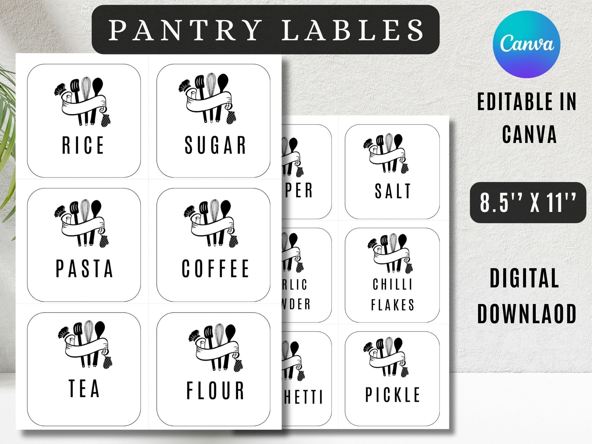 Printable Kitchen Labels, Pantry Label Template, Modern Minimalist ...