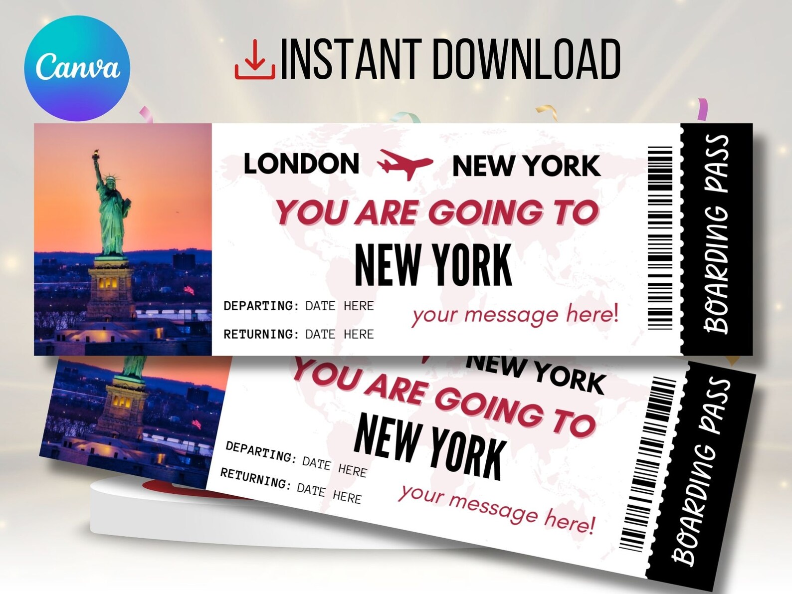 Printable Boarding Pass Airline Ticket Gift Surprise Trip Reveal ...