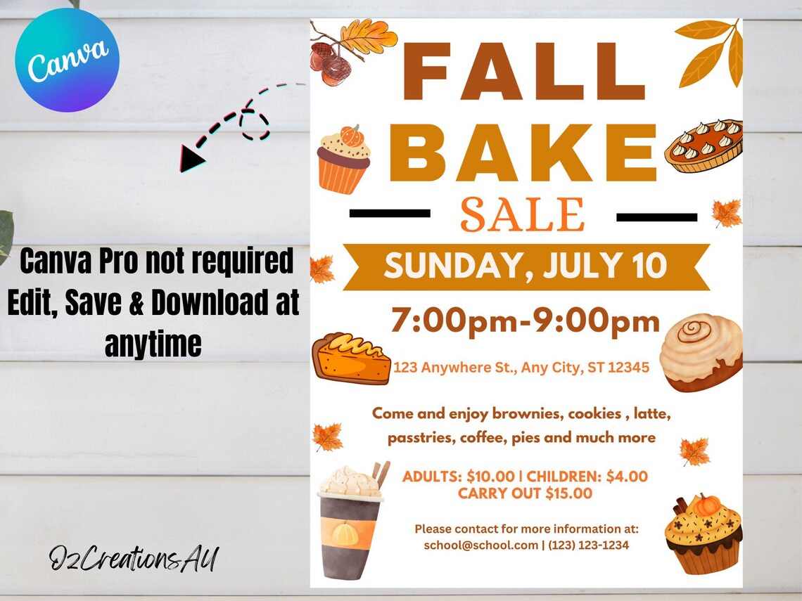 Editable Fall Bake Sale Flyer Template, Autumn Baking Fundraiser ...
