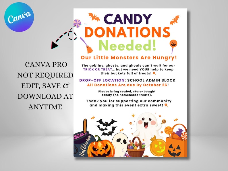 Halloween Candy Donation Flyer Template, Trunk or Treat Fundraiser ...