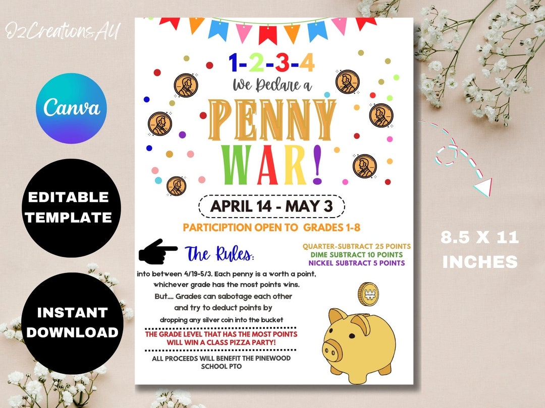 EDITABLE Penny War Fundraiser Flyer, Printable School Fundraiser Event ...