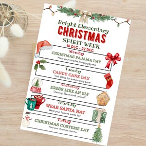 Customizable Holiday School Spirit Week Flyer, PTO Schedule, December ...