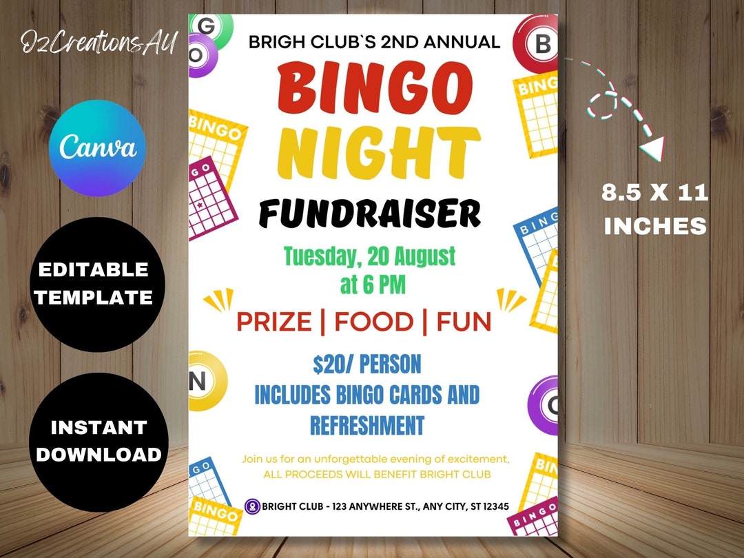Bingo Night Flyer Template: Editable Family Game Fundraiser (digital ...