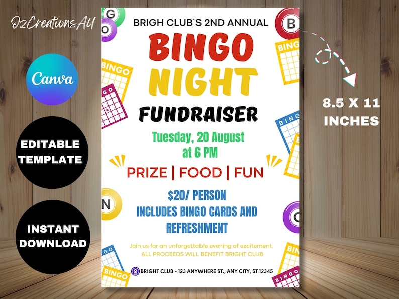 Bingo Night Flyer Template: Editable Family Game Fundraiser (digital ...