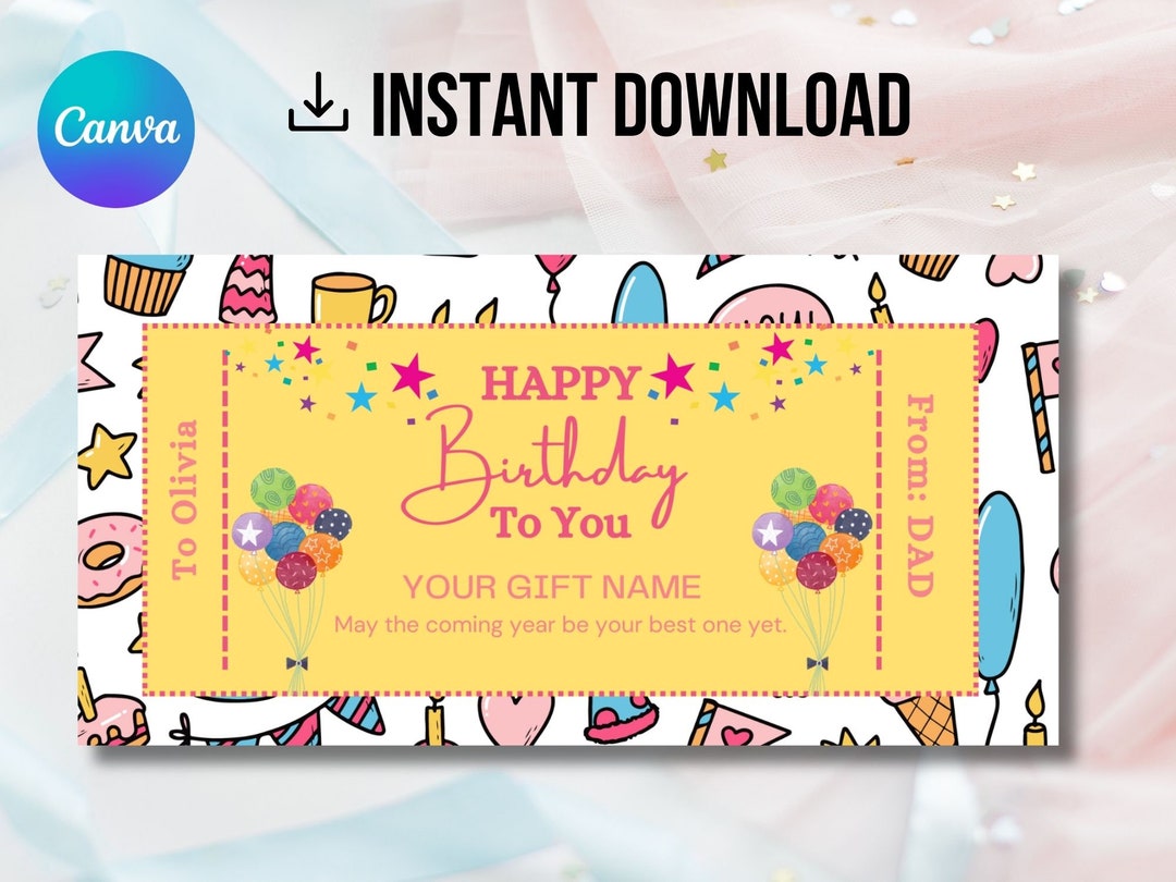 Printable Birthday Coupon Template: Editable Gift Certificate (digital ...