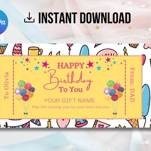 Printable Birthday Coupon Template: Editable Gift Certificate (digital ...