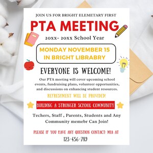 PTO PTA Meeting Flyer: Editable Back to School Template (canva) - Etsy