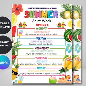 Editable Summer Spirit Week Flyer Template: Camp & Daycare Event ...