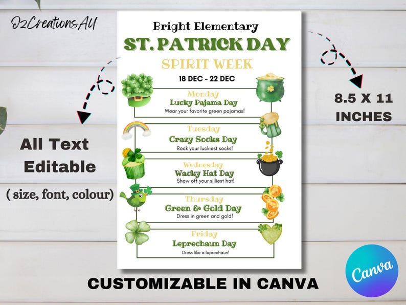St. Patrick’s Spirit Week Flyer, March PTO Schedule, St. Patty’s PTA ...