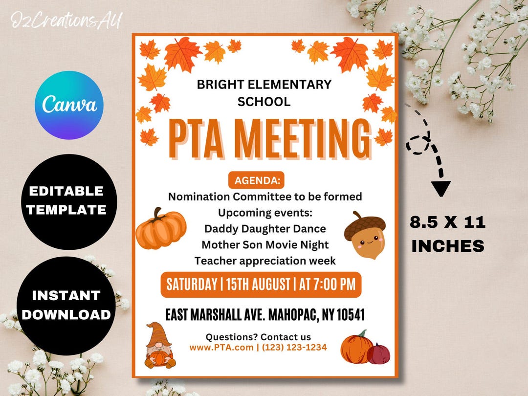 EDITABLE PTA Meeting Handout Flyer, School Fundraiser Event, Printable ...