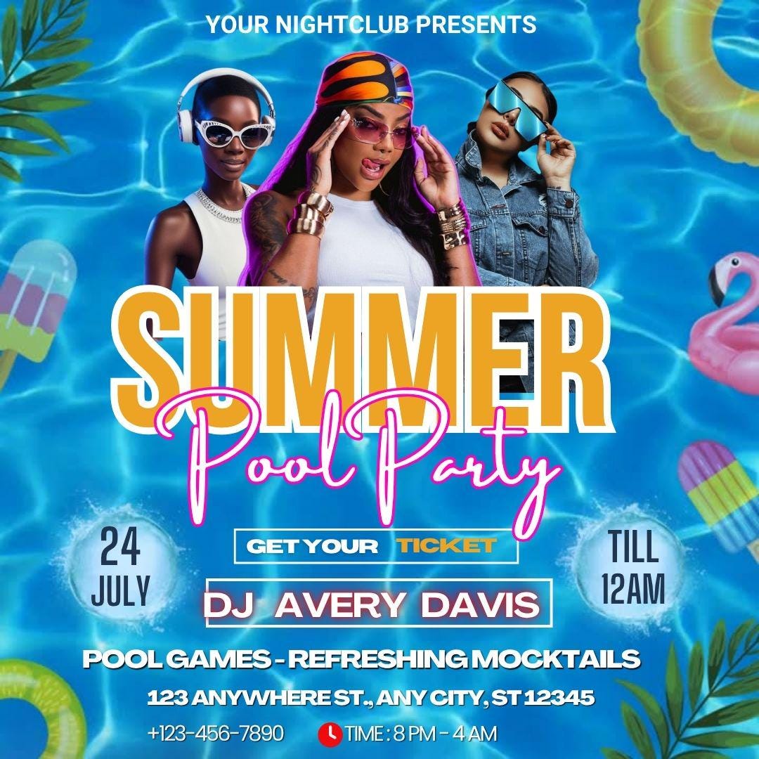 Editable Summer Party Flyer: DIY Pool Party Invitation Canva Template ...