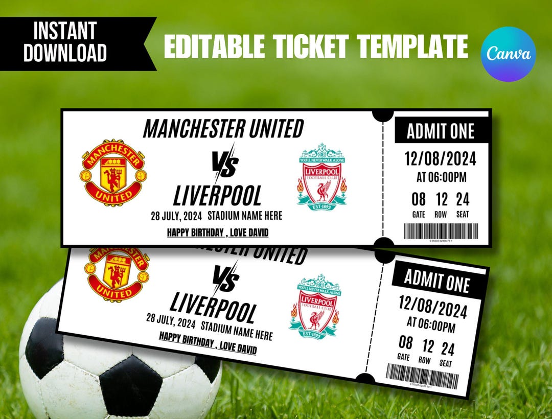 Editable Football Ticket, Football Game Ticket Gift, Football Birthday ...