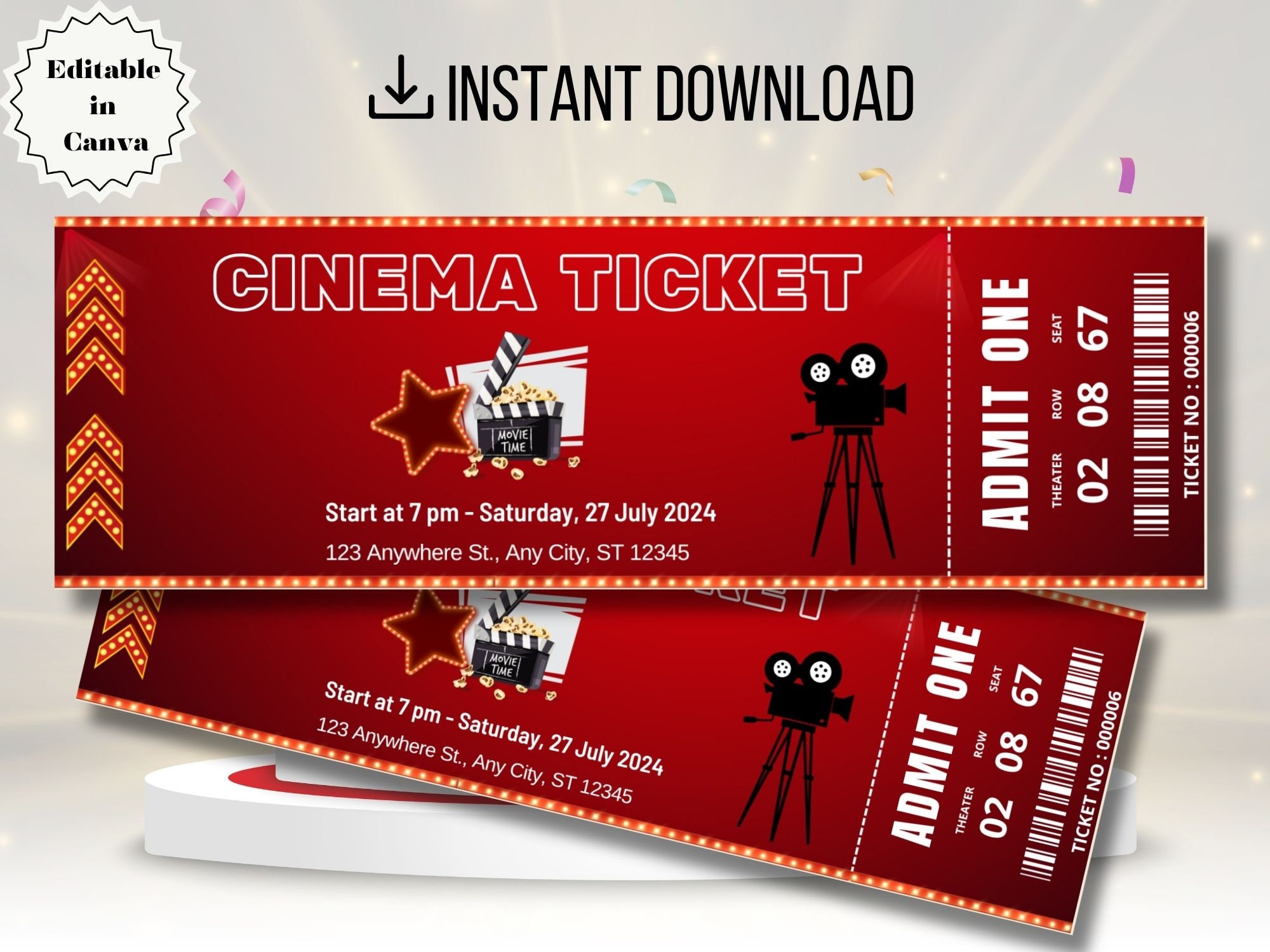 Editable Movie Ticket Birthday Invitation, Movie Party Ticket, Movie ...