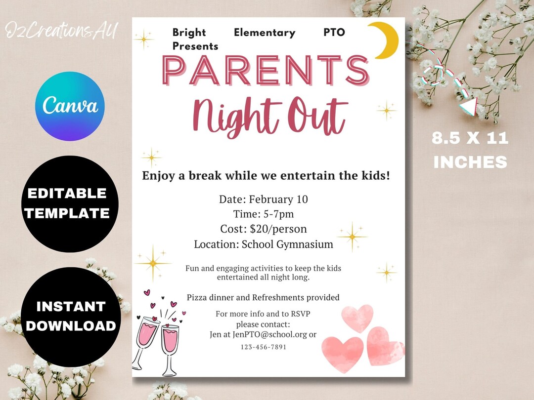 Editable Parents Night Out Flyer, Date Night Community Fundraiser ...