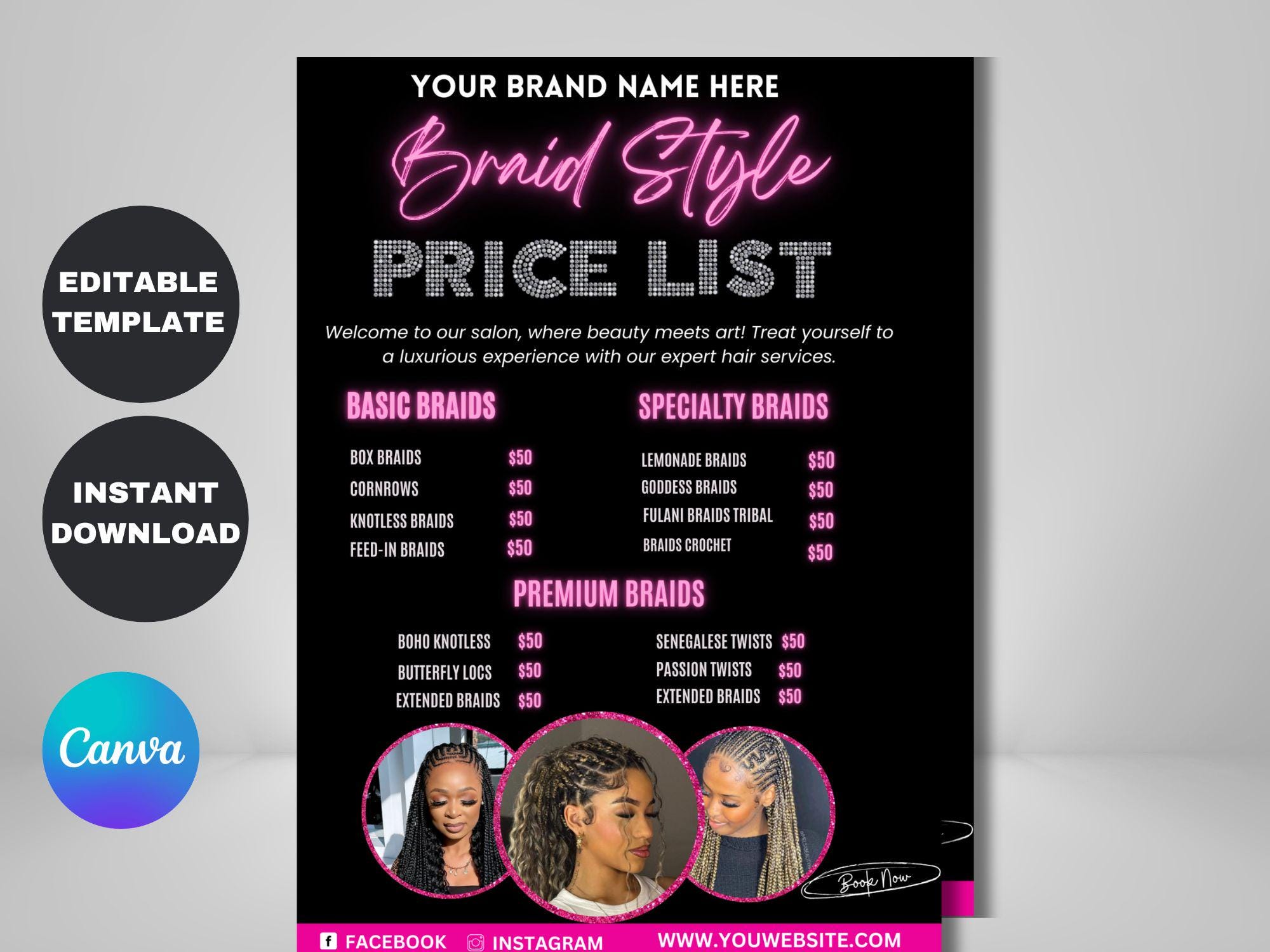 Braids Pricelist, DIY Flyer Template Design, Hair Styles Braiding Price ...