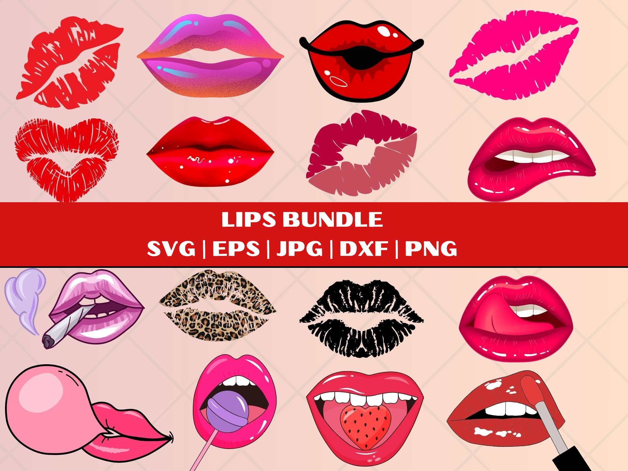 Lips Svg Bundle Lips Png Bundle Kiss Svg Lips Print Svg Red Lips Svg ...