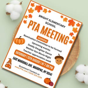 EDITABLE PTA Meeting Handout Flyer, School Fundraiser Event, Printable ...